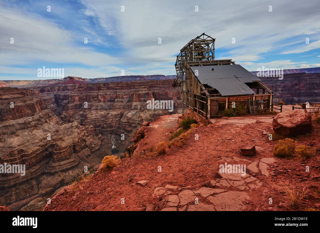 Old building above the West Rim of the Grand Canyon, USA Stock Photo ...