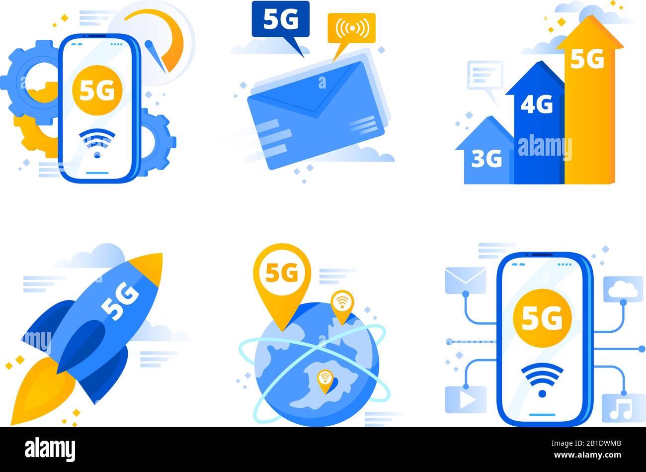Network 5g. Fifth generation telecommunications, fast internet ...