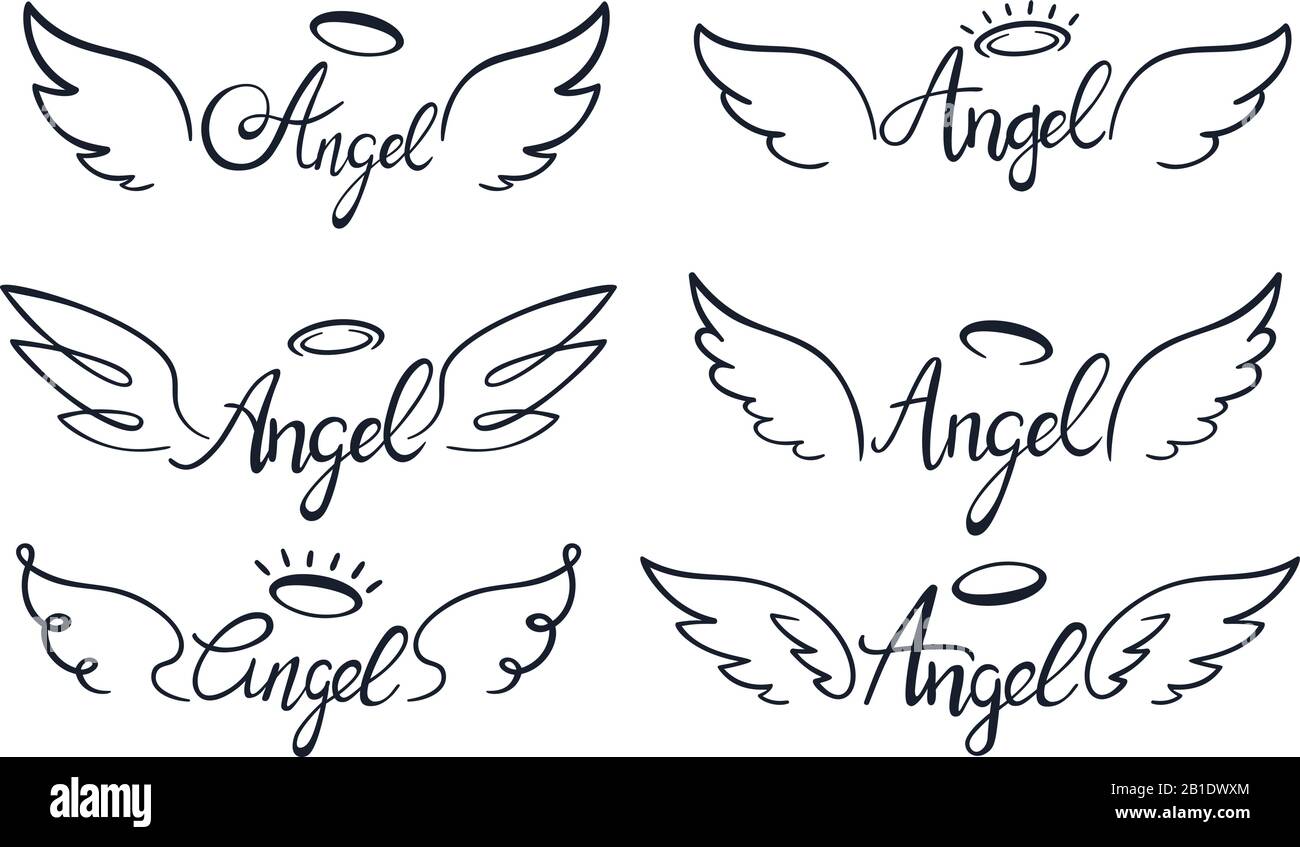 Angel wings lettering. Heaven wing, heavenly winged angels and holy ...