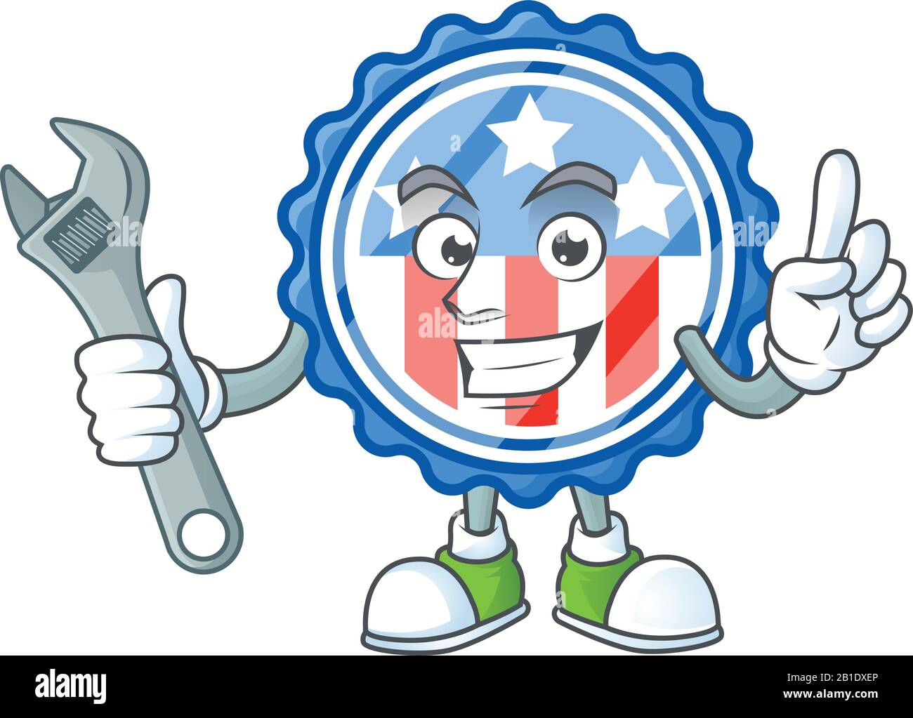 happily Mechanic circle badges USA with star cartoon character design ...