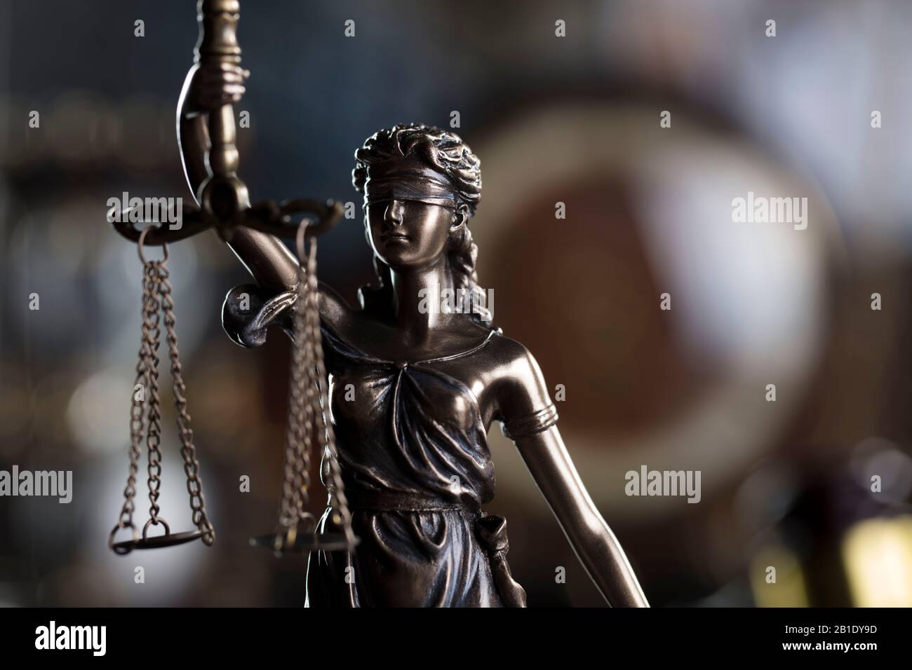 Law and justice theme. Judge’s gavel, Themis statue, scale, hourglass ...