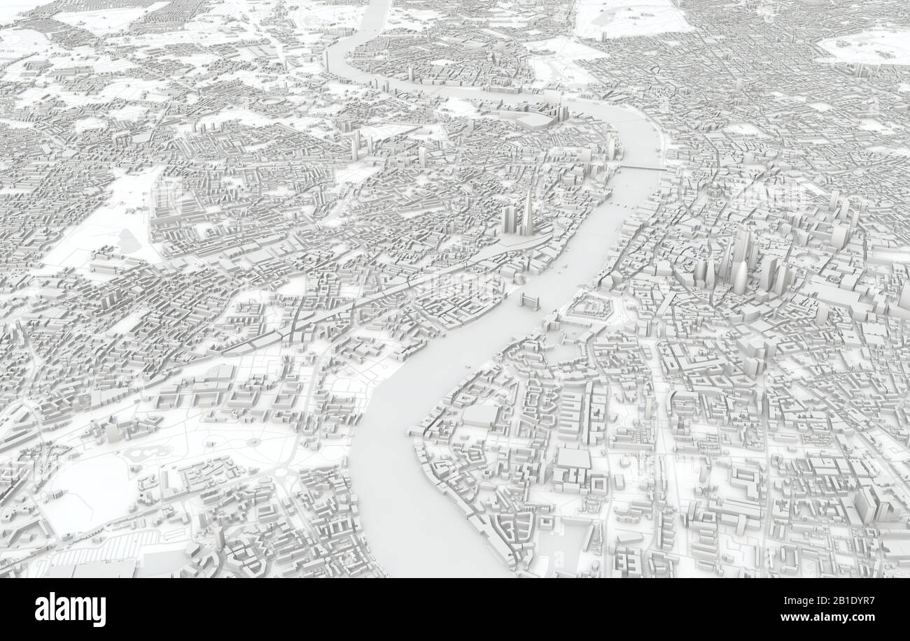 London city map 3D Rendering. Aerial satellite view Stock Photo - Alamy
