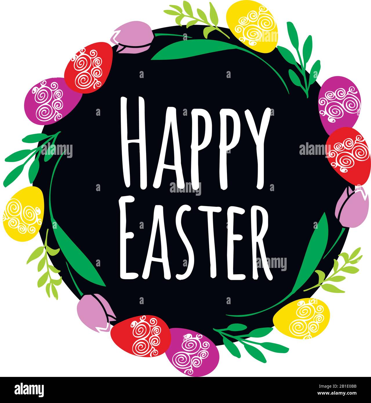 Vector illustration Easter wreath with traditional symbols collection ...