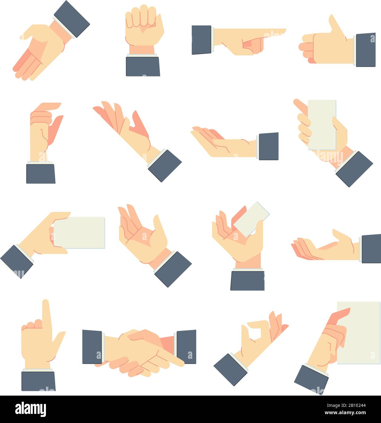 Businessman hands gestures. Direction pointing hand, giving handful ...