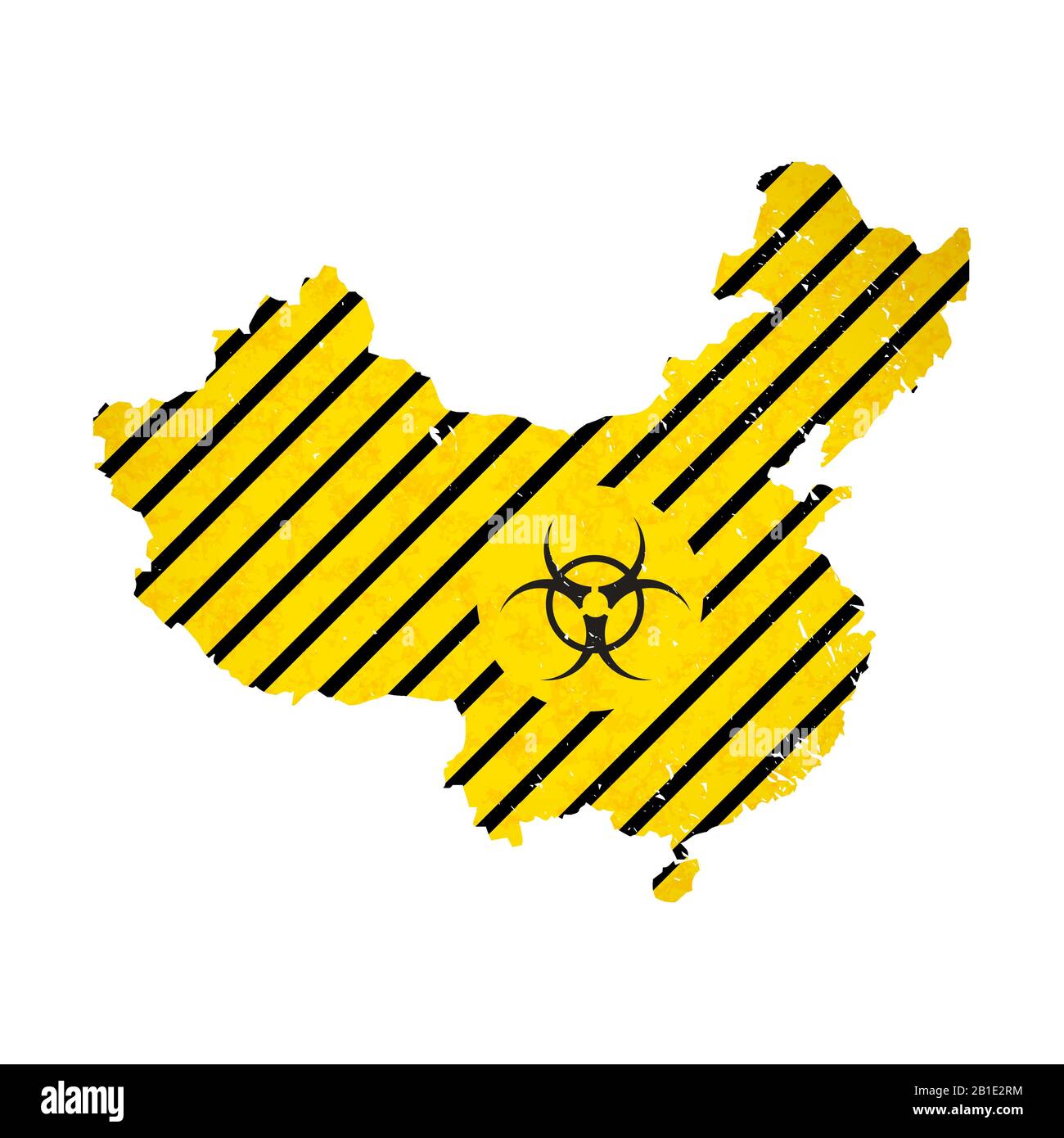 China country silhouette with warning virus biohazard sign, coronavirus ...