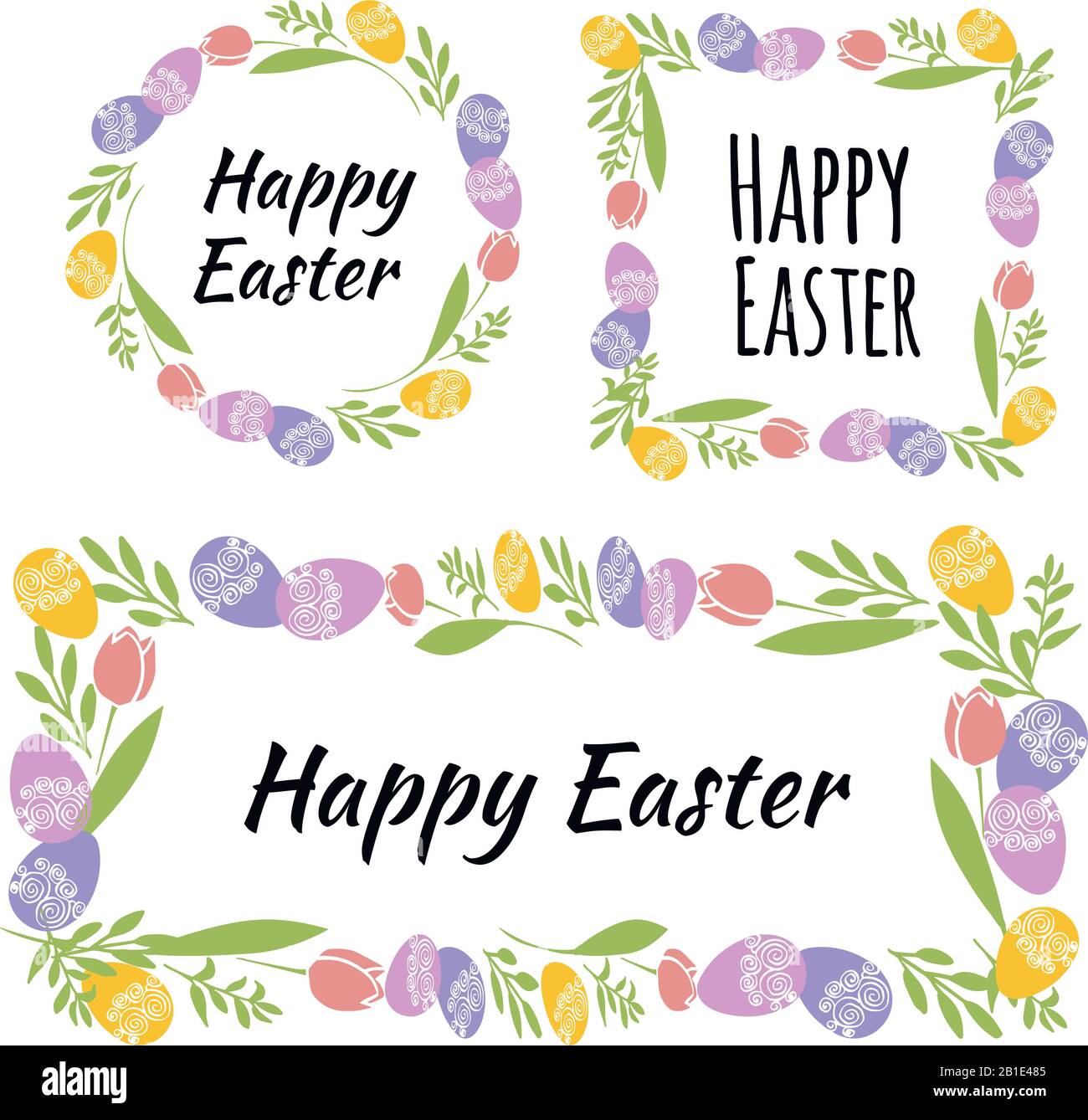Vector illustration Easter wreath with traditional symbols collection ...
