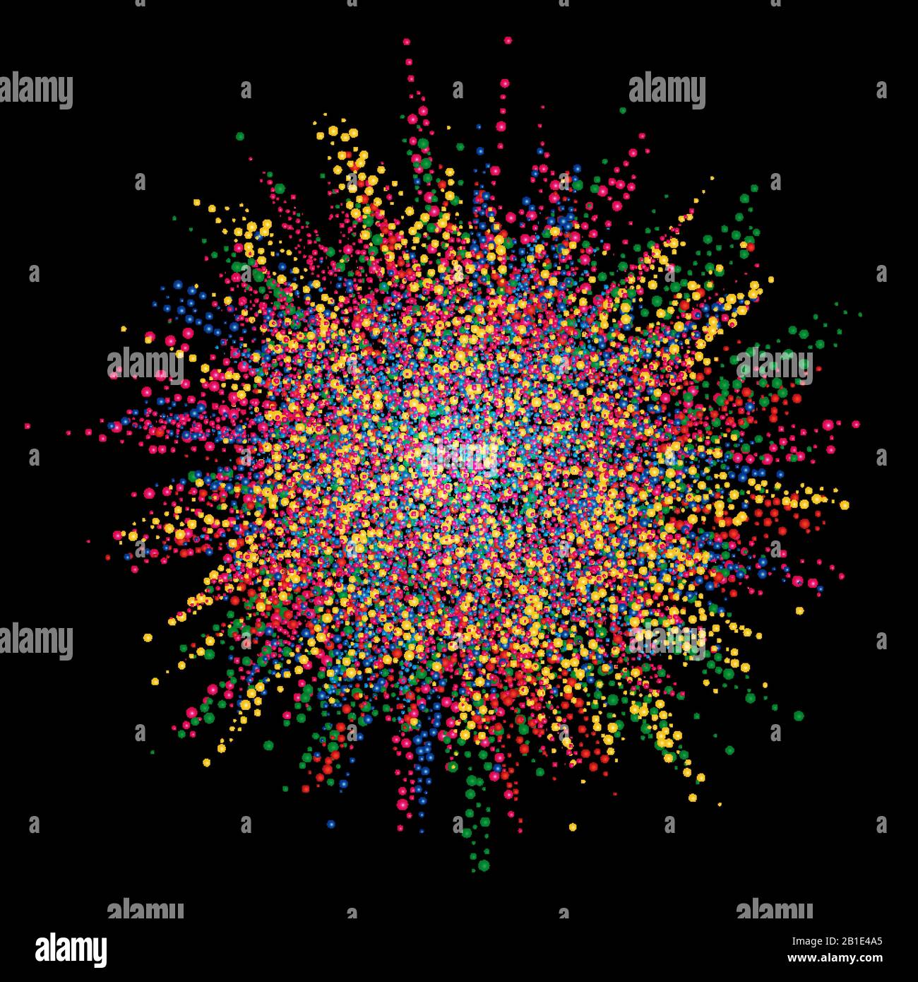 Abstract Multicolor explosion isolated on dark background. Color powder ...