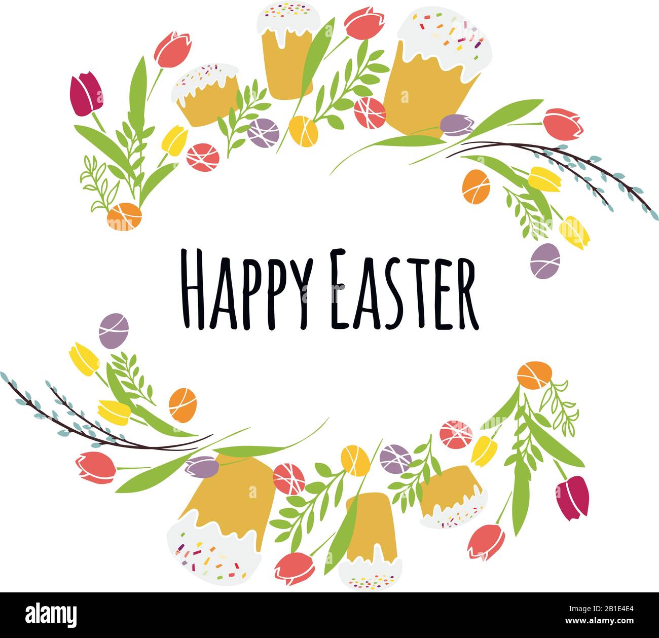 Vector illustration Easter wreath with traditional symbols collection ...