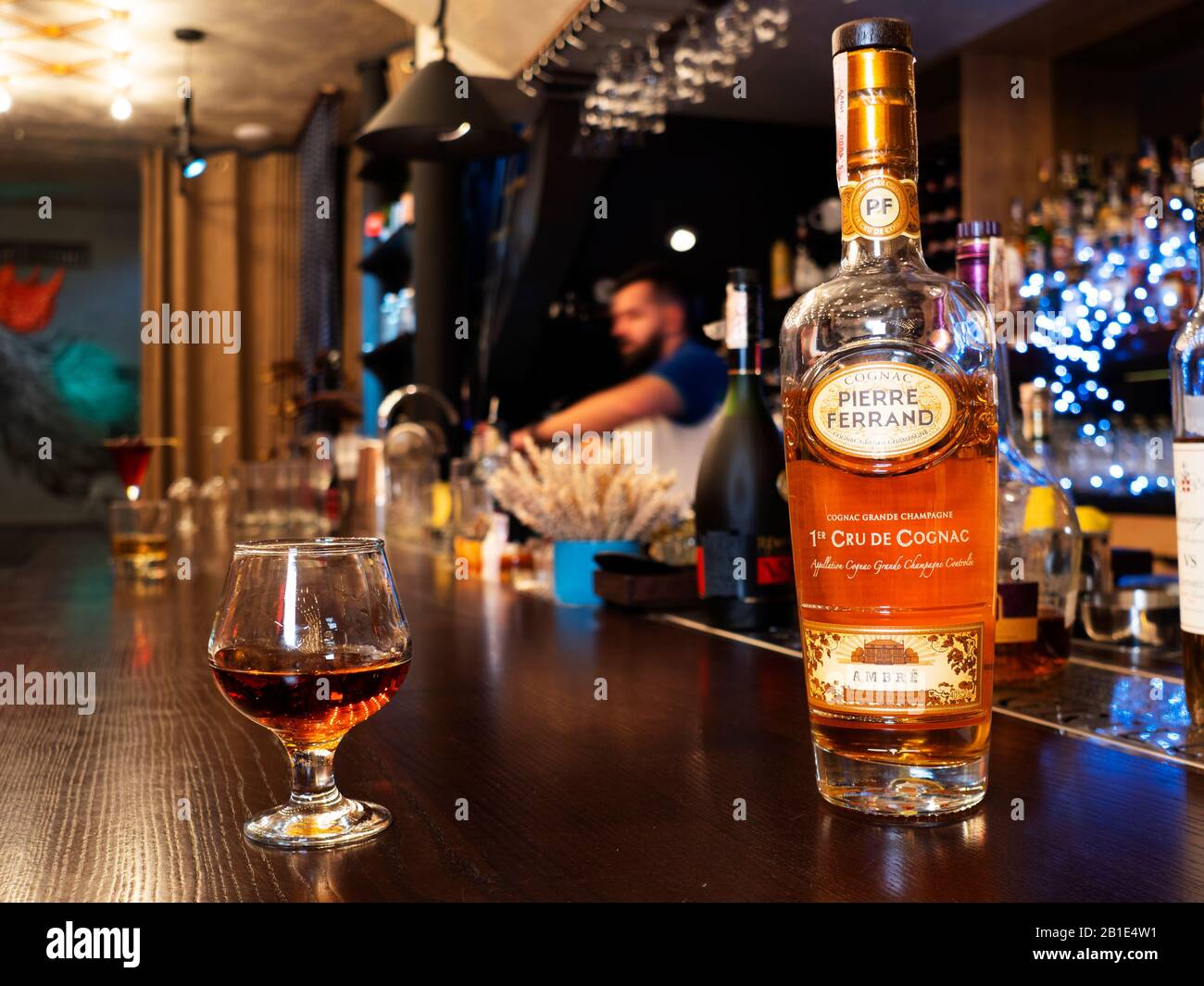 Pierre Ferrand 1840 Formula Cognac on the bar Stock Photo - Alamy