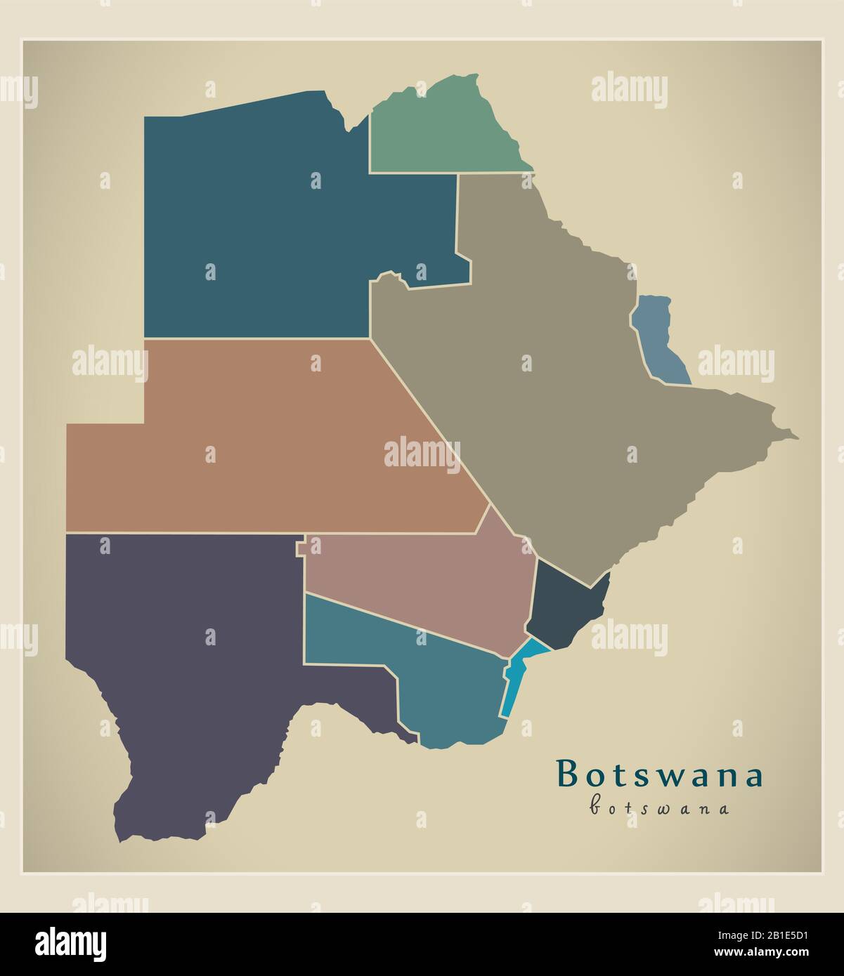 Modern Map - Botswana with colored districts BW Stock Vector Image ...
