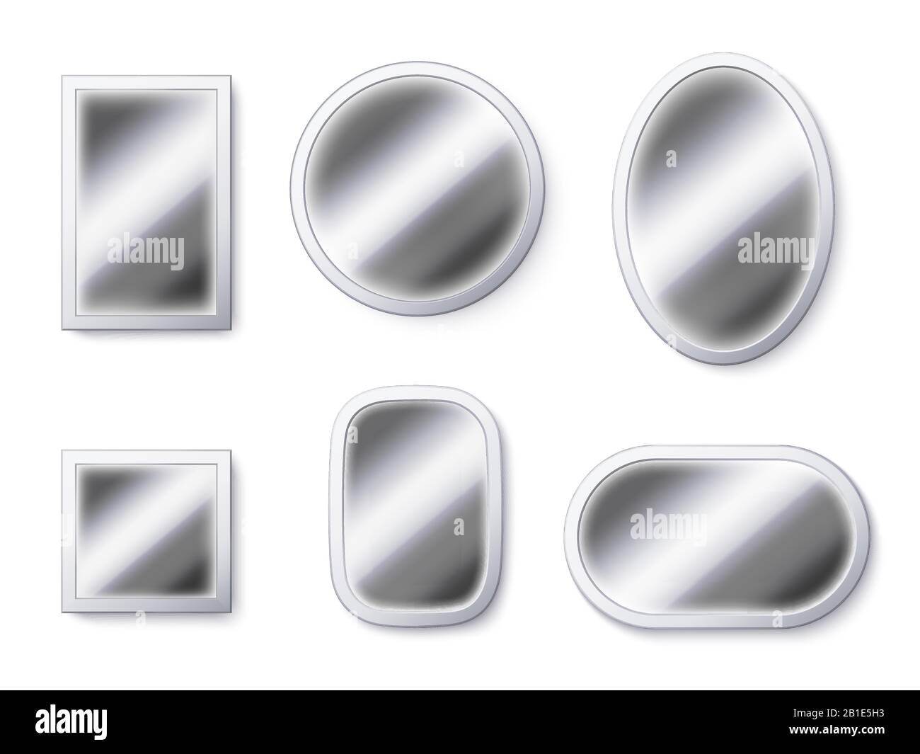Realistic mirrors surfaces. Mirror frame, reflective surface and mirroring glass 3D isolated ...