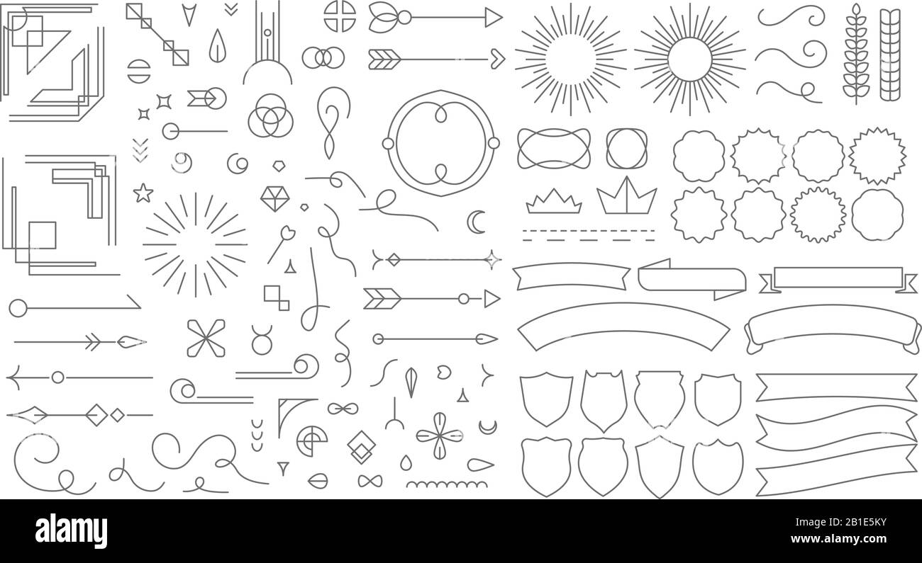 Retro line emblem elements. Vintage decorative drawing badges, old ...