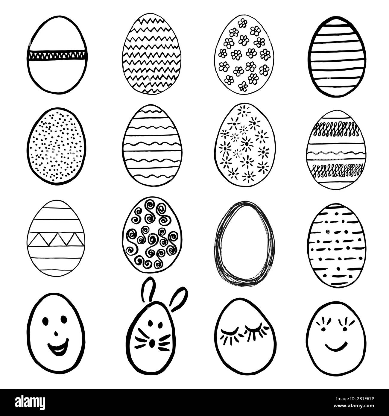 Set of Easter eggs. Egg icons collection in doodle style. Hand drawn Easter eggs Stock Vector ...