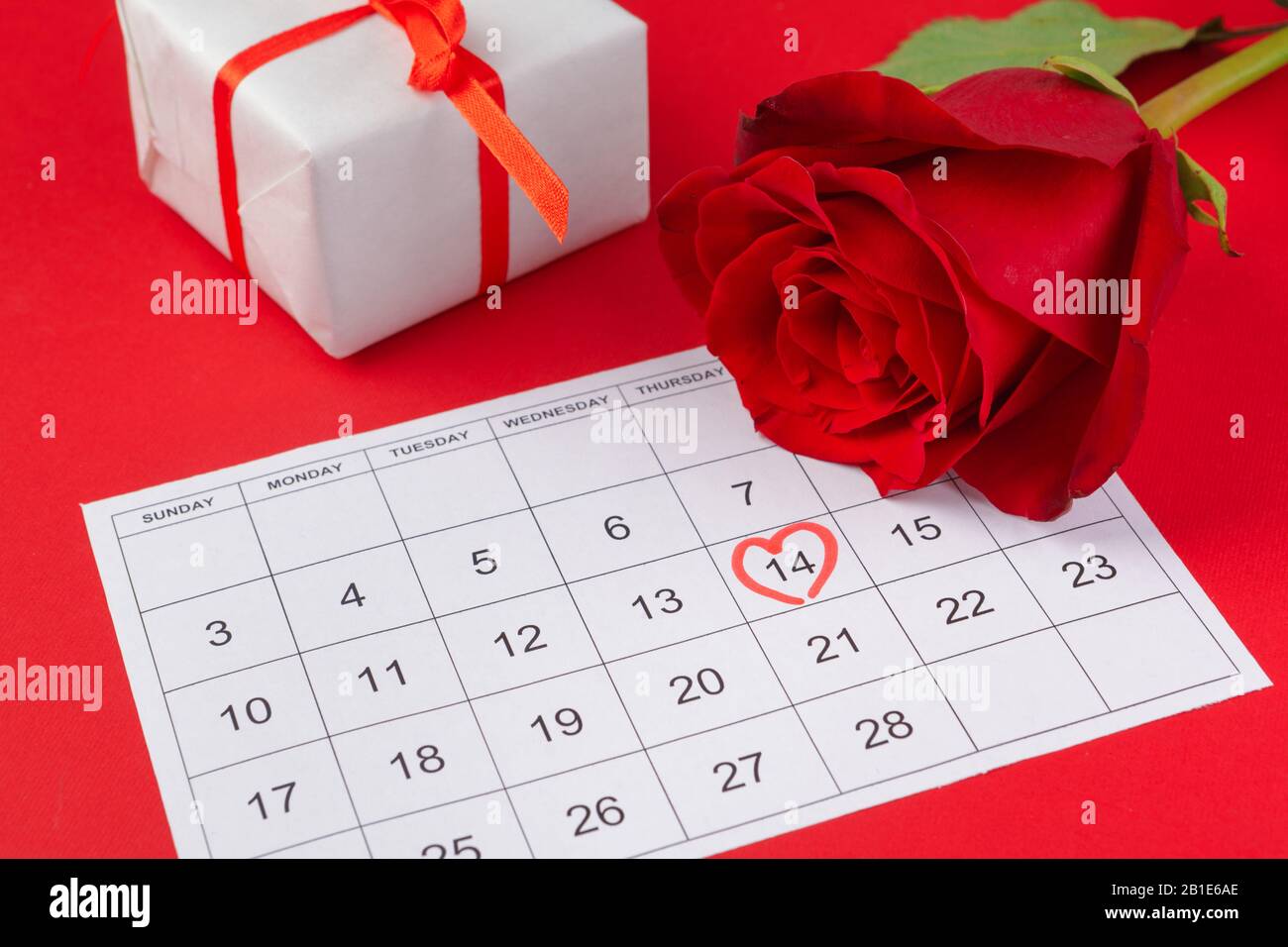 February 14 on calendar and decorations for Valentine's Day Stock Photo ...