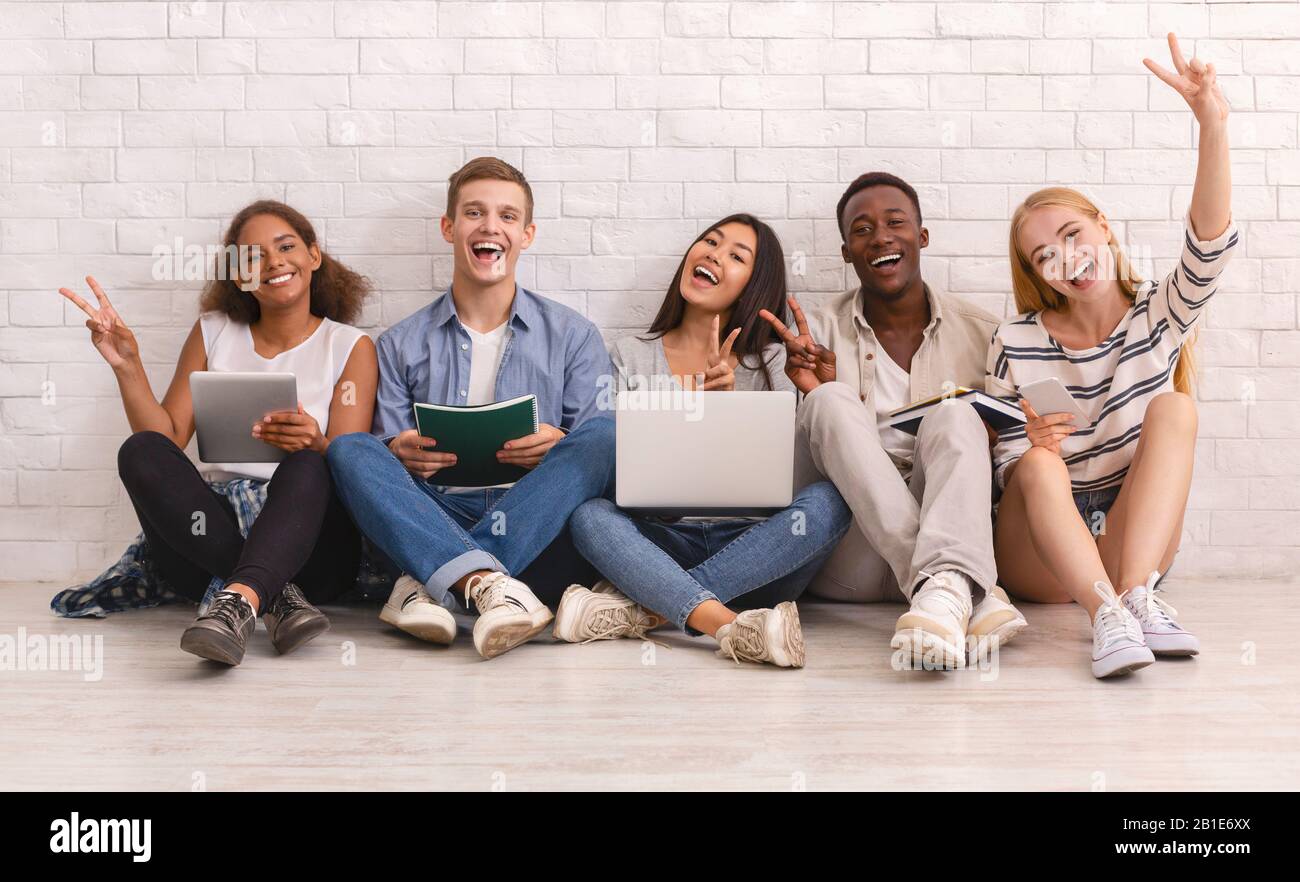 Group of happy students studying for university exams Stock Photo - Alamy