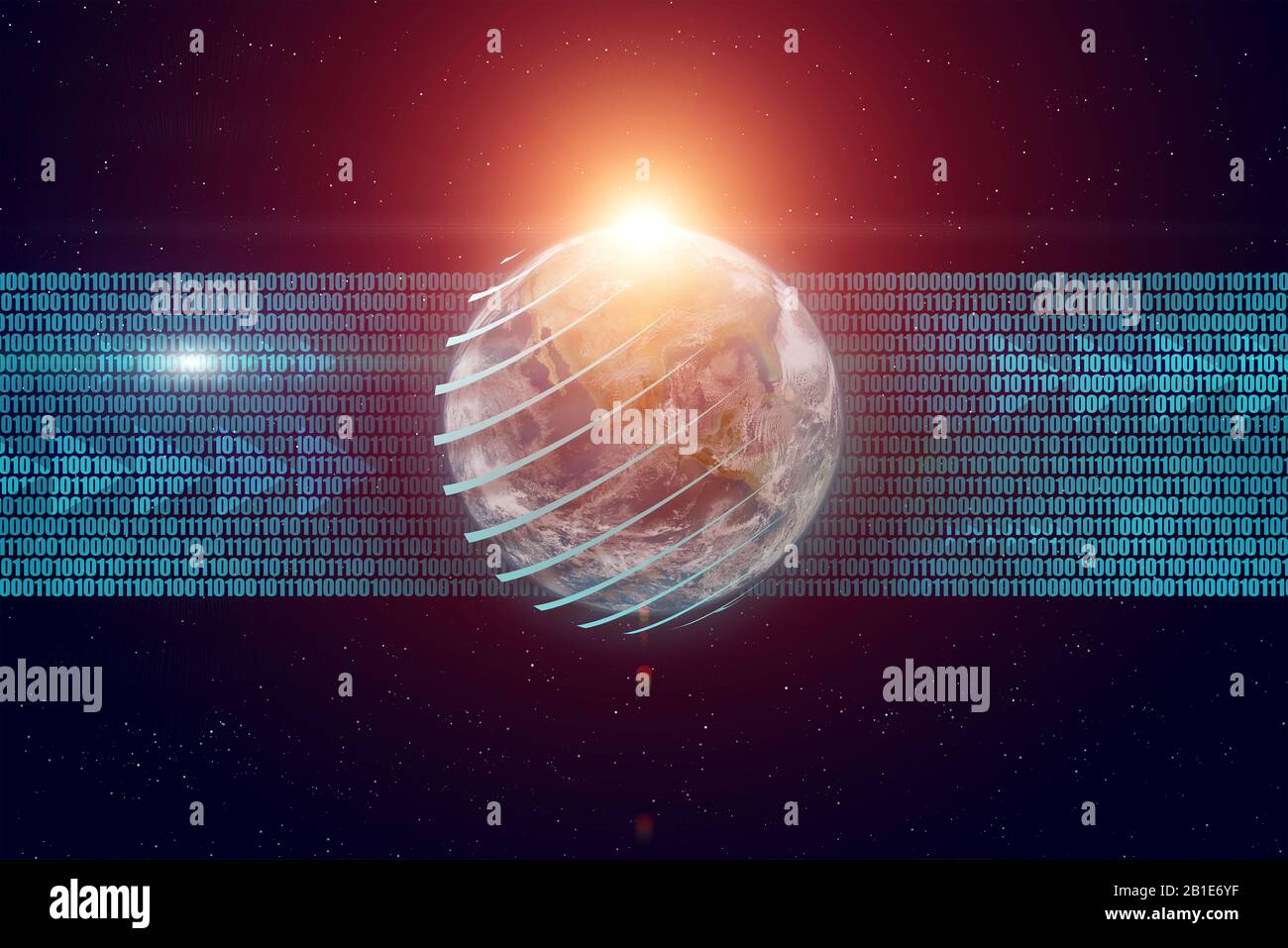 Planet earth, binary code, sunrise in universe. Information Technology ...