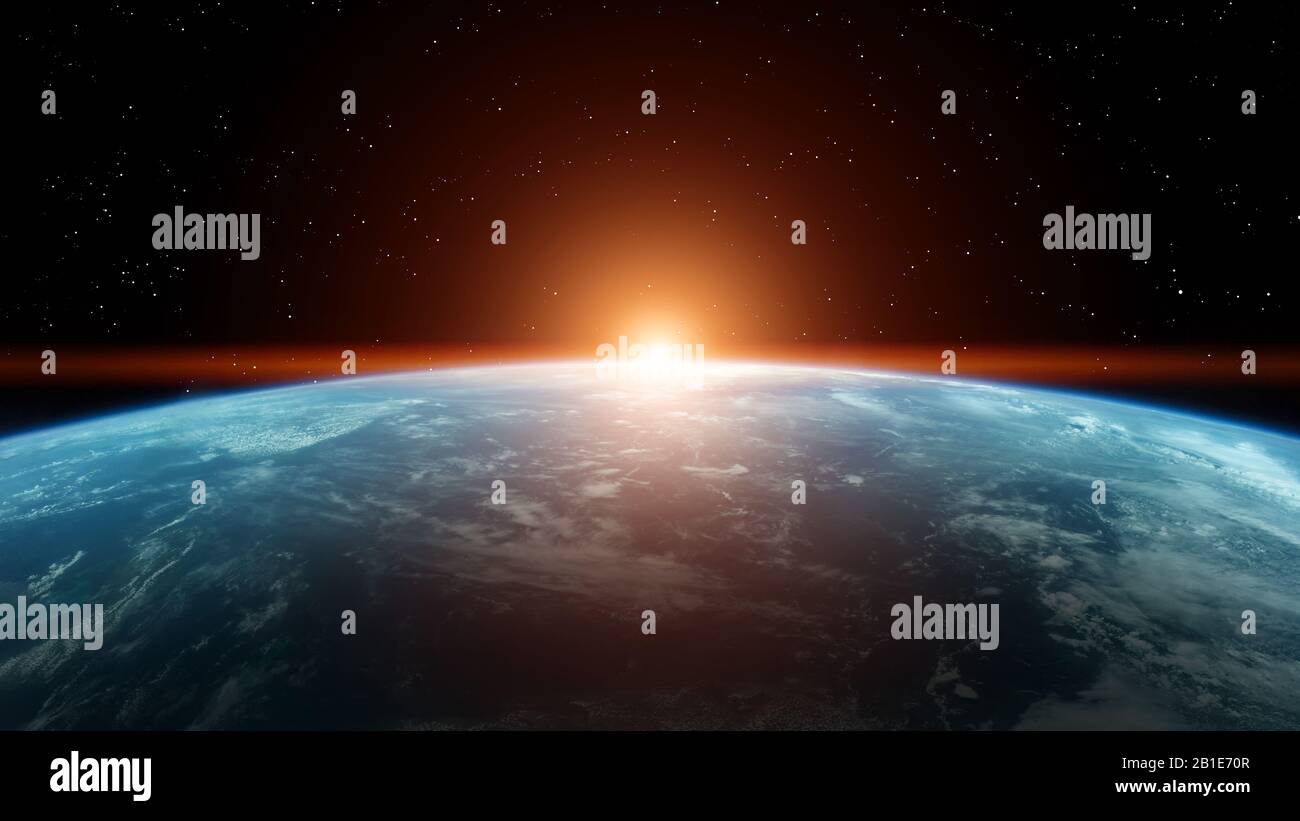 Planet earth, sunrise, stars, close up in universe Stock Photo - Alamy