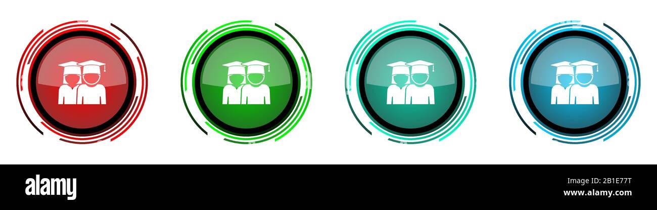 Education round glossy vector icons, educate, graduate, female and male ...