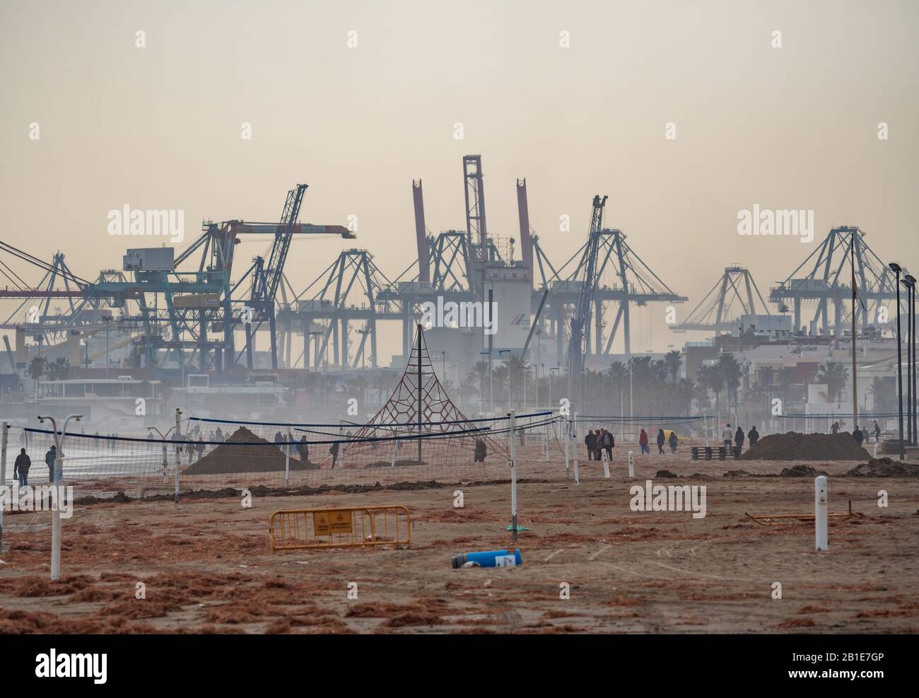 Valencia commercial port and beach after Gloria storm Stock Photo - Alamy