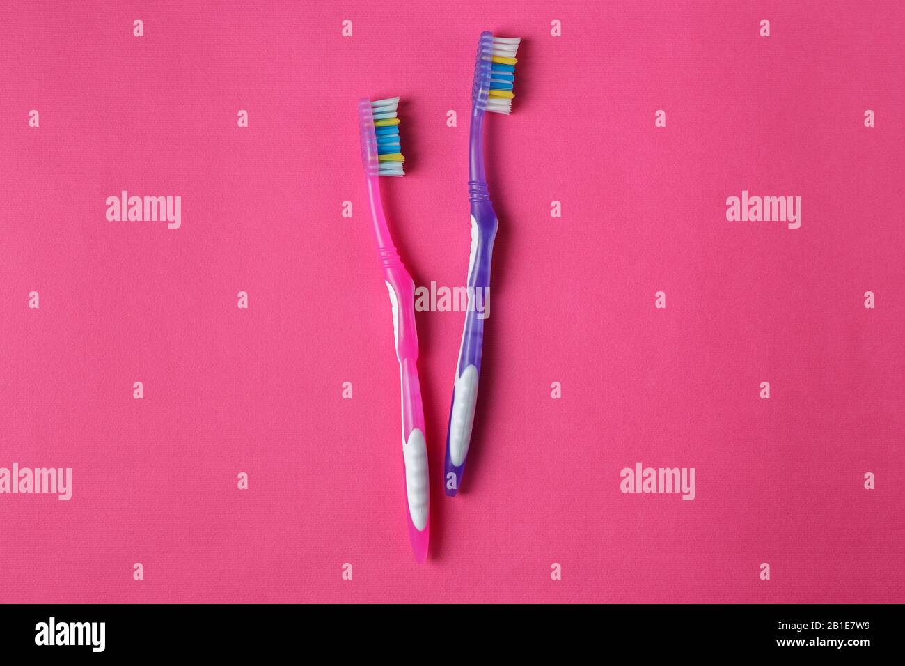 The old pink and purple toothbrushes used expired (damaged) on the pink ...
