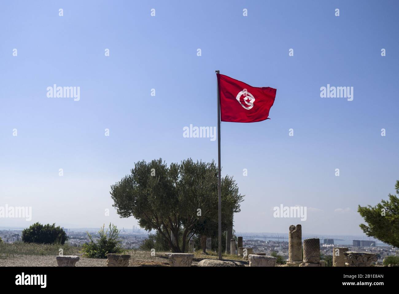 Ruins of Carthage in Tunisia - with Tunisian flag Stock Photo - Alamy