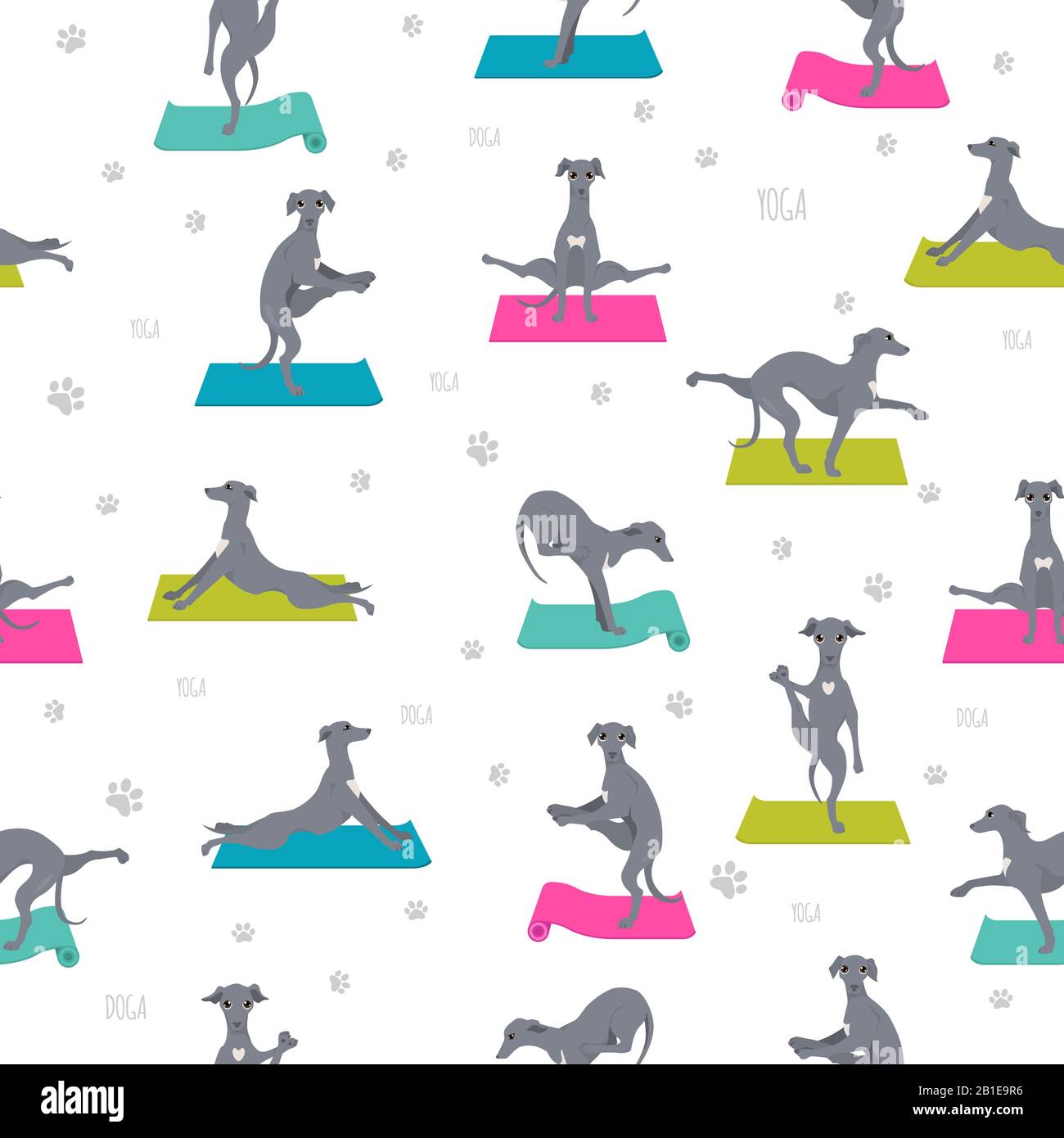 Yoga dogs poses and exercises seamless pattern design. Italian ...
