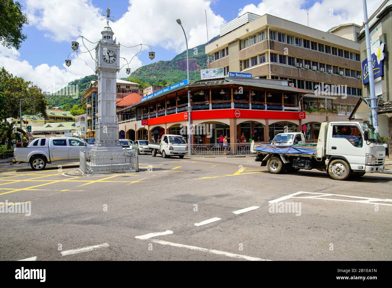 The Victoria Clocktower in the center of Victoria Capital City on Mahe ...