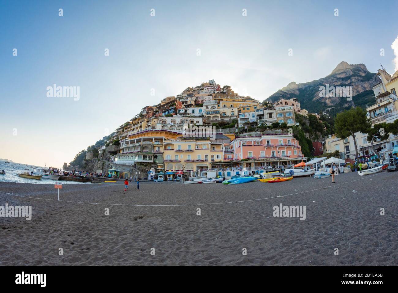 Fantastic View of the Positano city and the seaside in a summer sunset ...