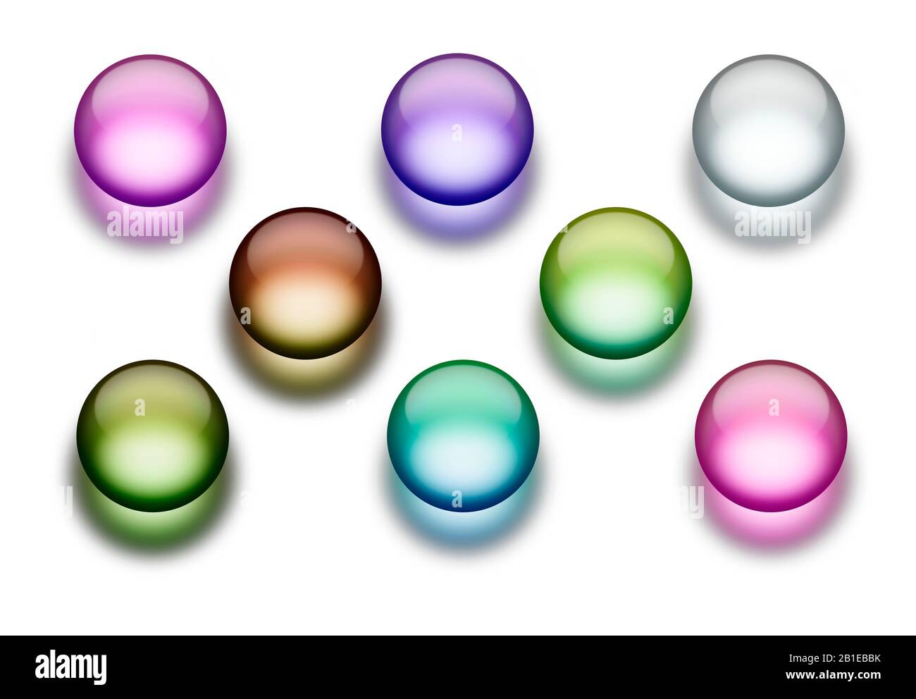 3D computer graphic, water drops in eight different colors Stock Photo ...