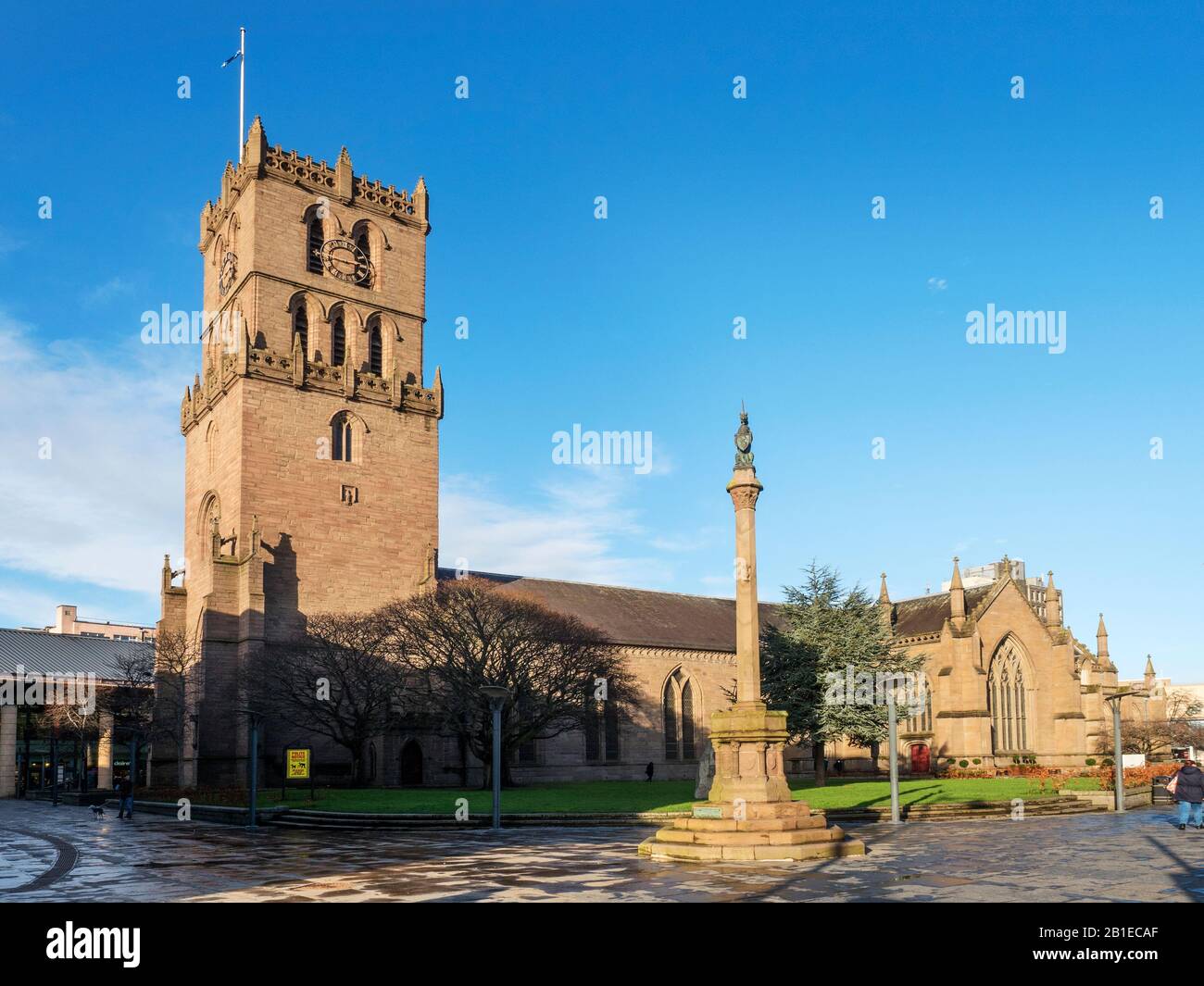 The Steeple Church part of the City Churches building and the Mercat ...