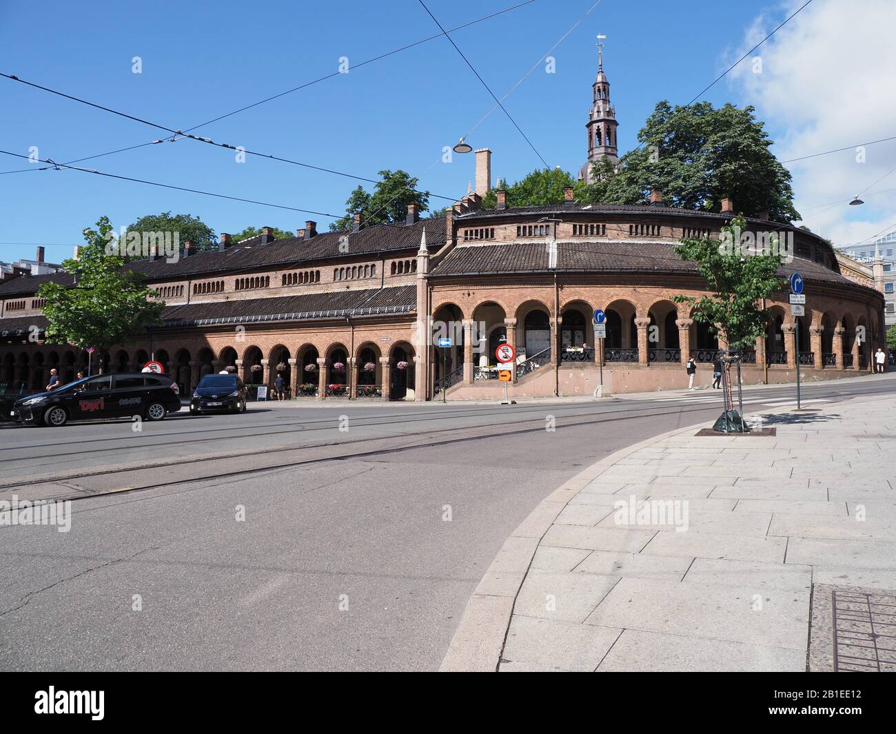 Building of former fire guard Brannvakten and cathedral tower in Oslo ...