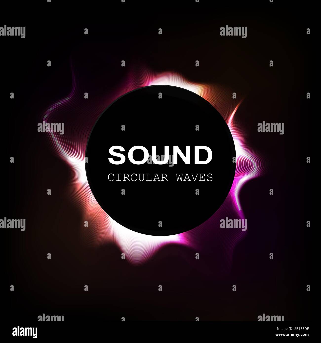 radial colour sound waves isolated on darck background, vector ...