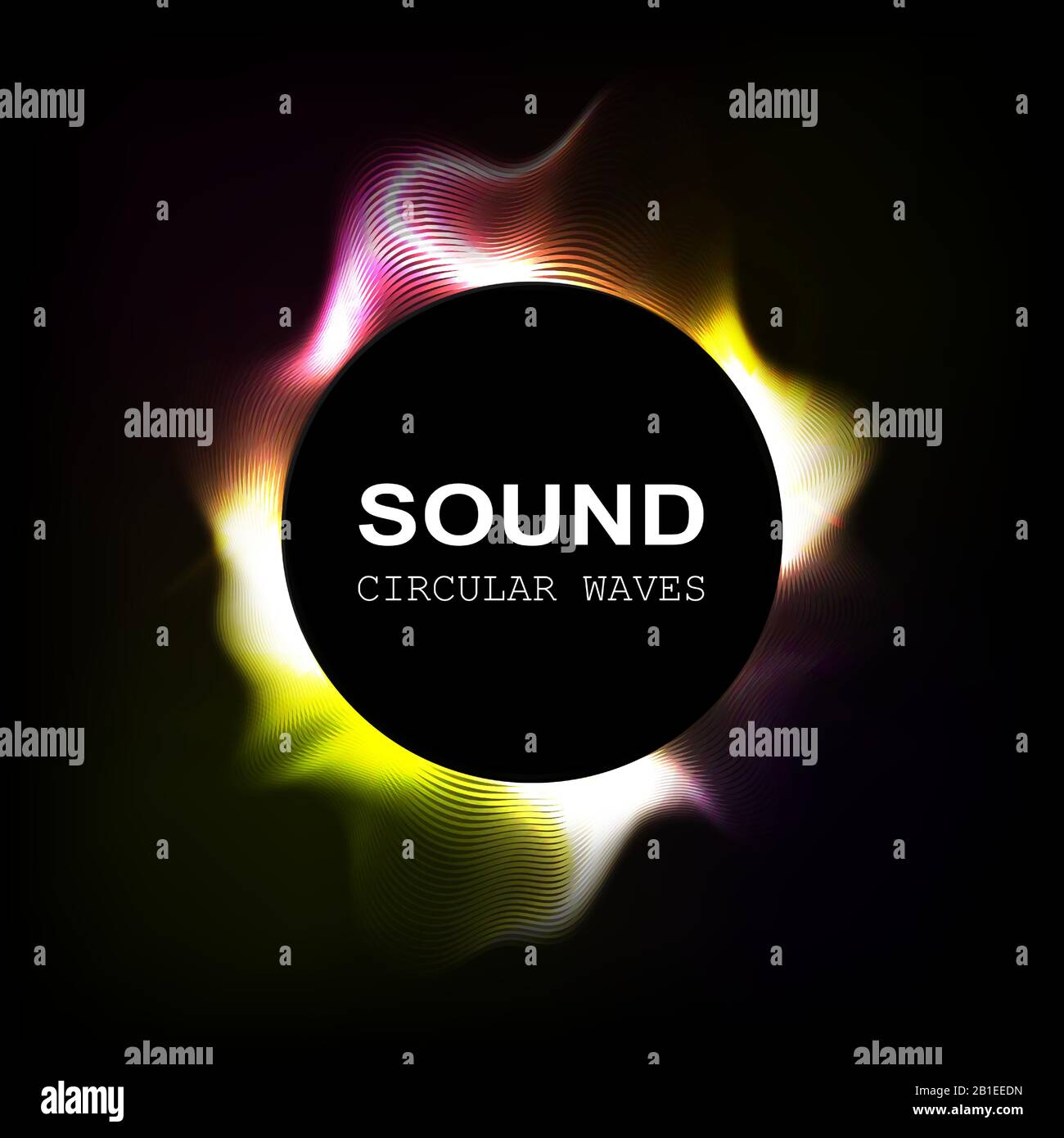 radial colour sound waves isolated on darck background, vector ...