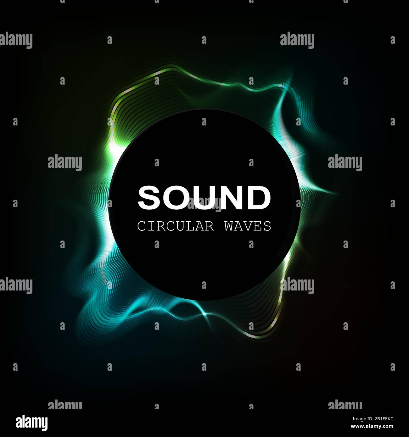 radial colour sound waves isolated on darck background, vector ...