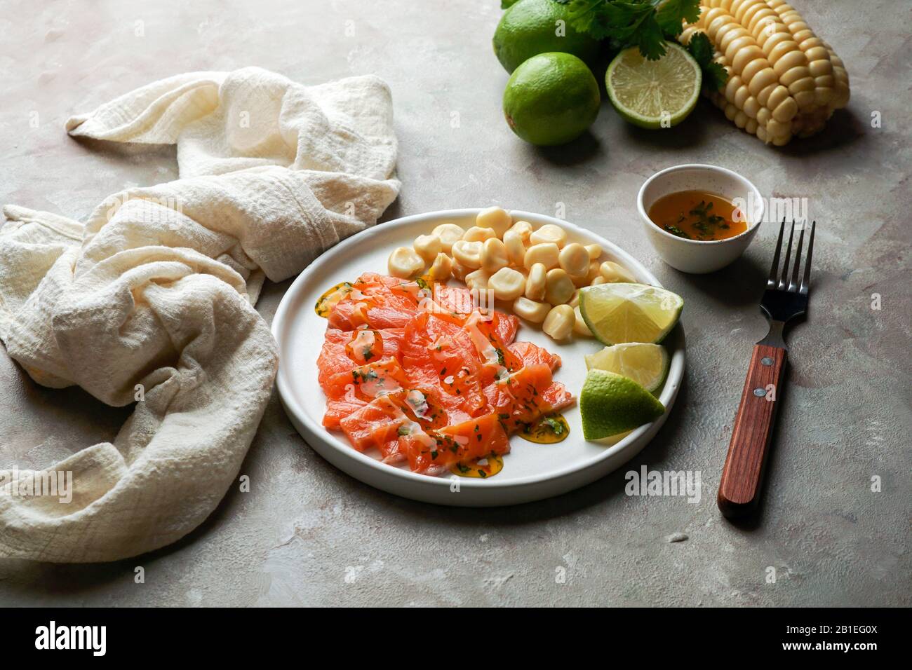 tiradito de salmon - Peruvian dish of raw fish, carpaccio Stock Photo ...