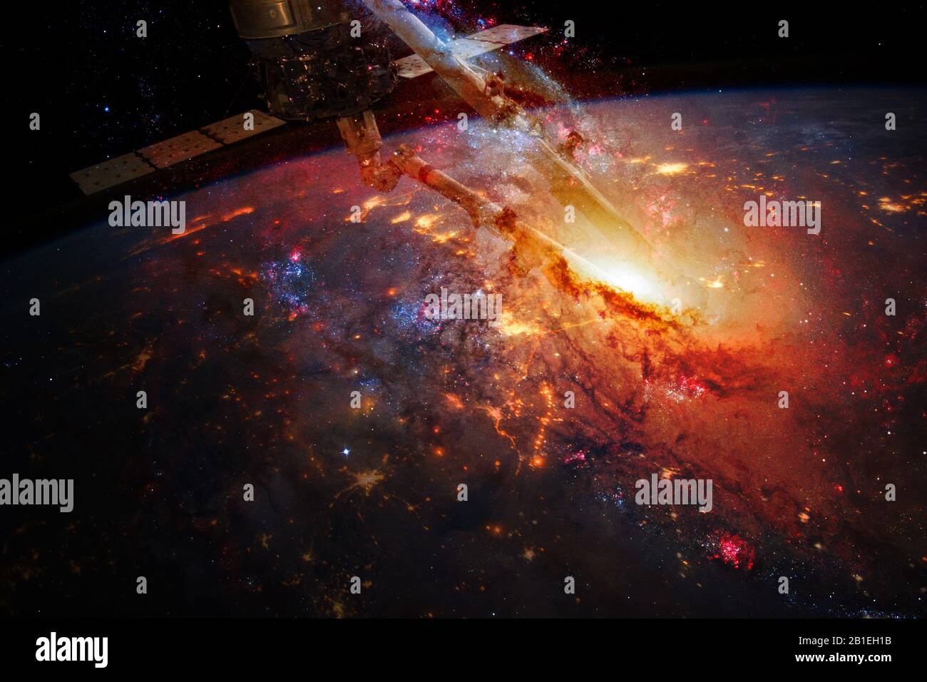 Space background Earth with iss. Beauty of universe. Elements of this ...