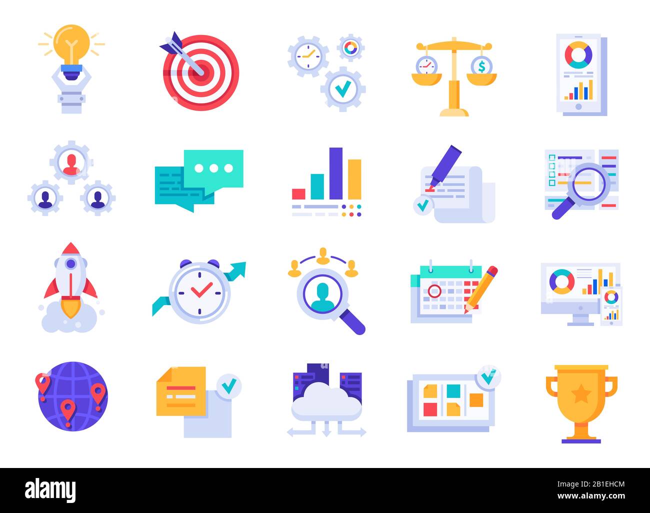 Business icons. Company startup, corporate goals and brand vision flat ...
