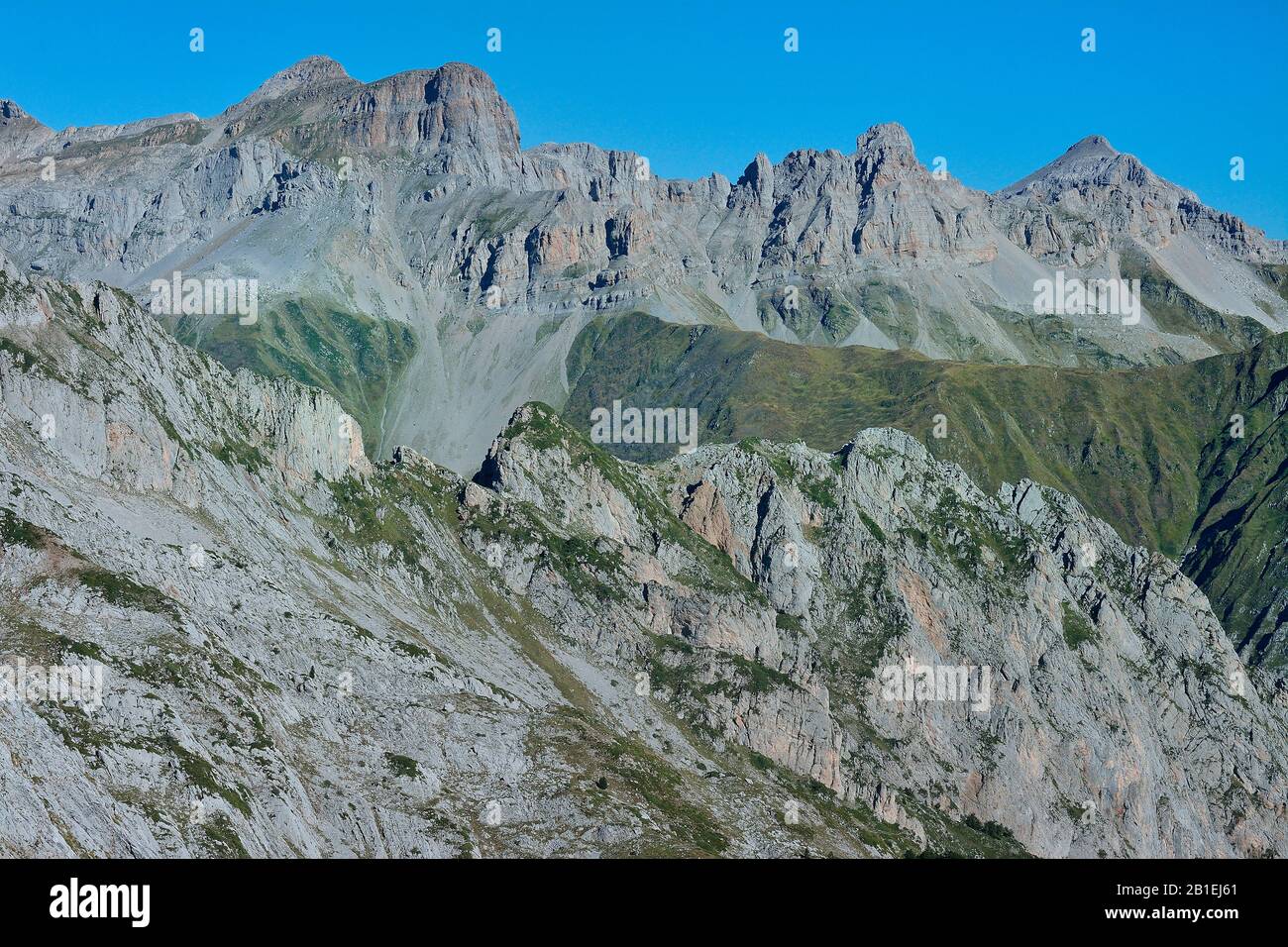 Limestone massif of Pic d'Anie and Table des Trois Rois, from Col du ...