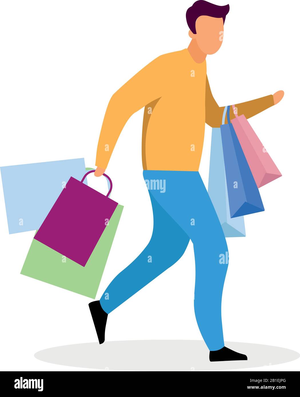 Shopping rush flat vector illustration. Shopper running in haste with ...