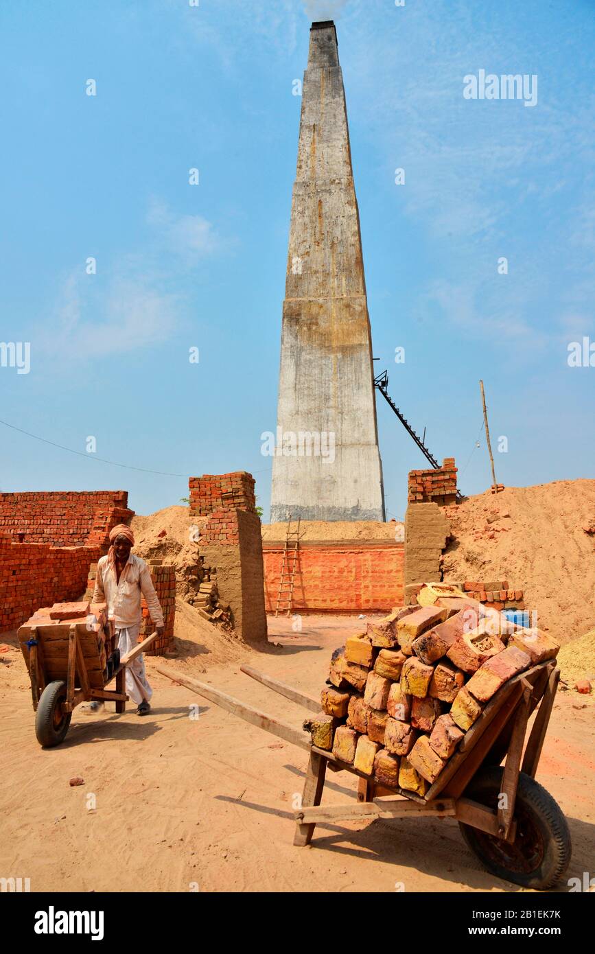 Brick factory where families are making bricks with clay before drying ...