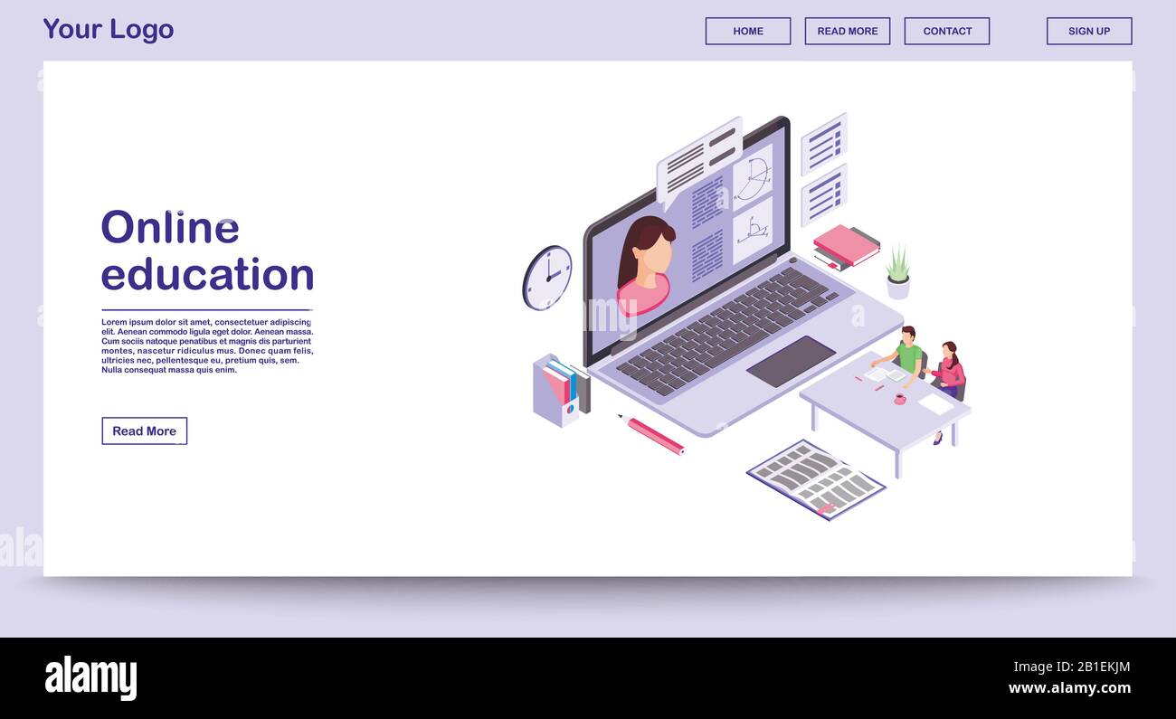 E learning webpage vector template with isometric illustration Stock ...