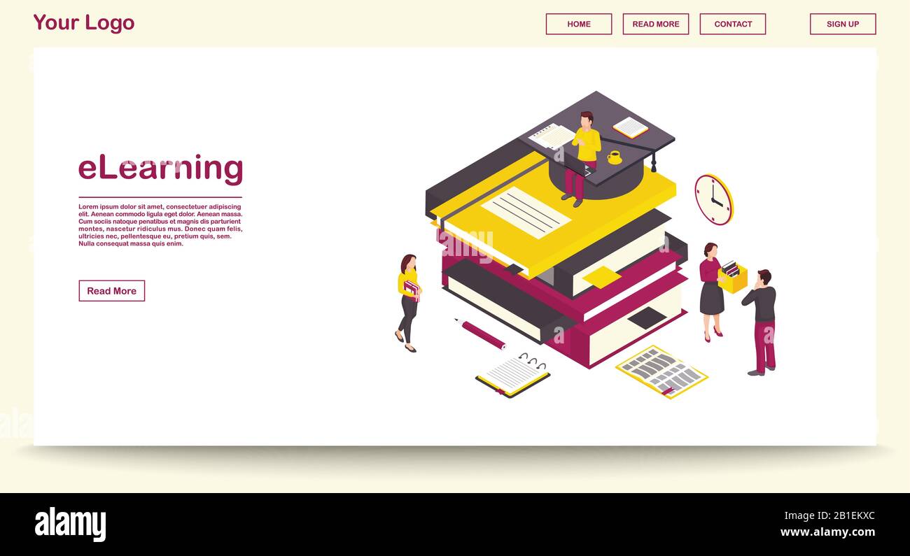 E learning webpage vector template with isometric illustration Stock ...