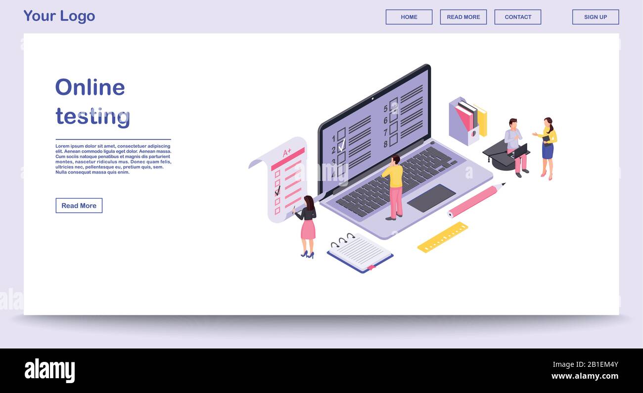 Online testing webpage vector template with isometric illustration ...