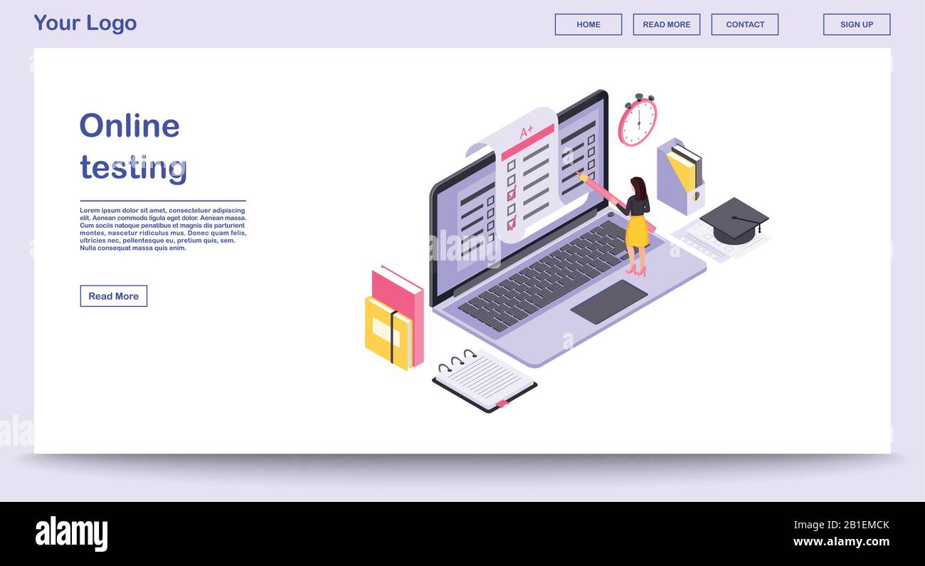 Online testing webpage vector template with isometric illustration ...
