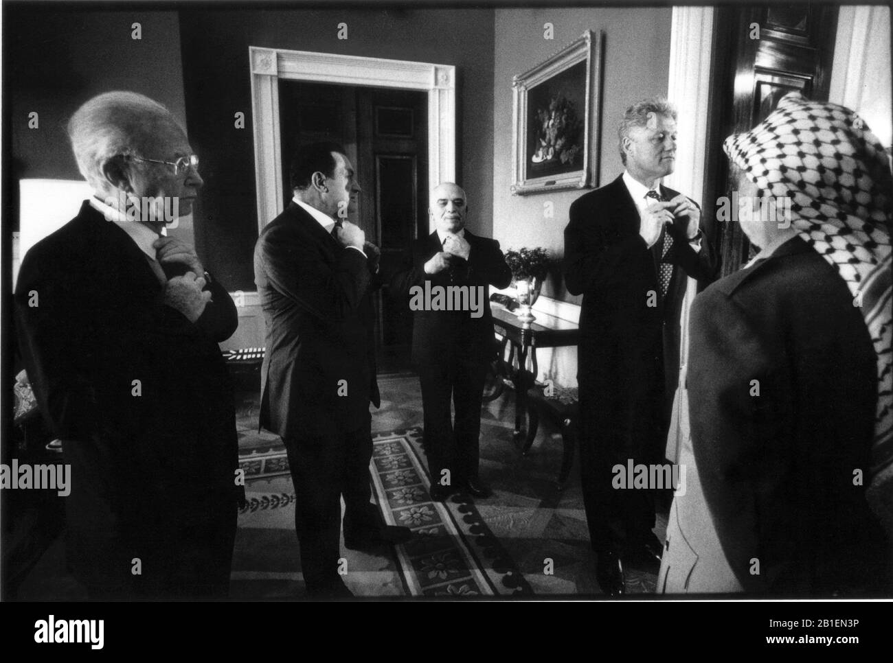 Middle East Leaders adjust their ties in the Green Room of the White ...