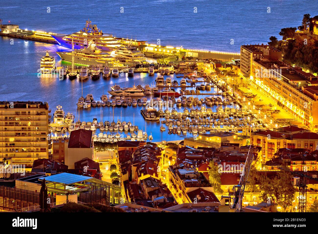 Monte Carlo yachting harbor and colorful waterfront golden dawn view ...