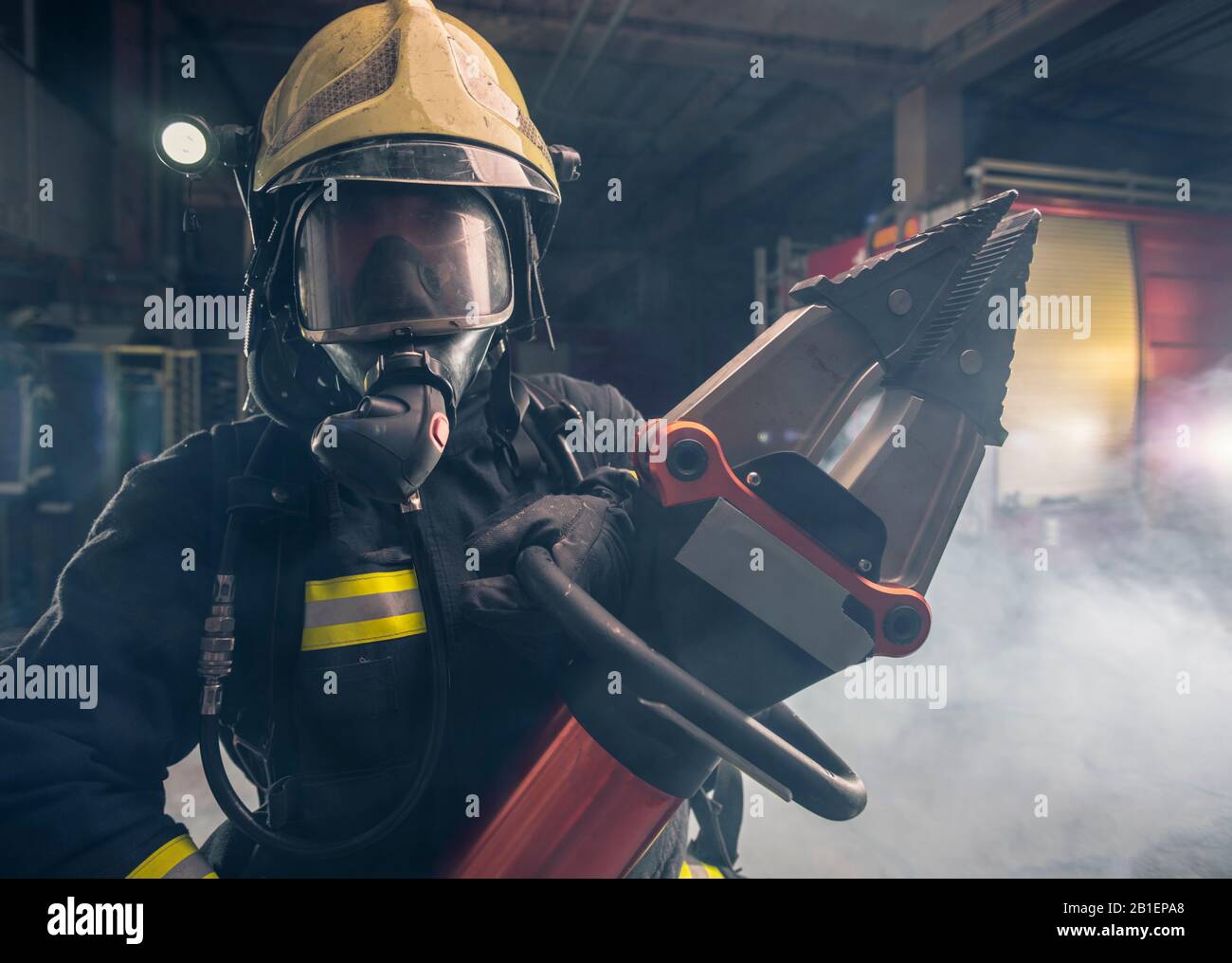 Portrait of a brave firefighter standing confident wearing full ...