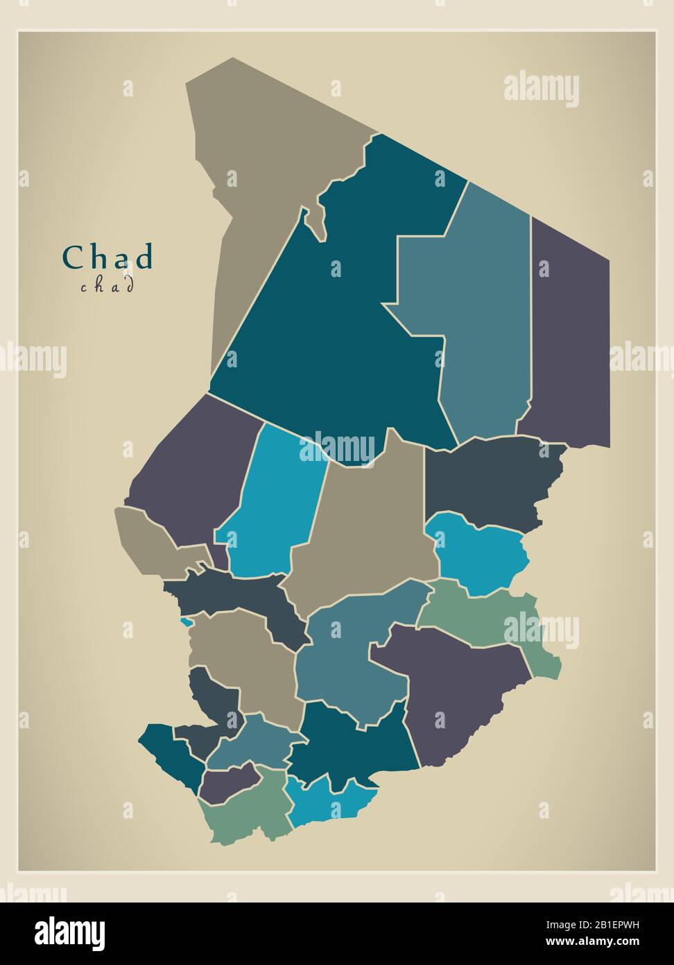 Modern Map - Chad with different colored regions - update 2020 Stock ...