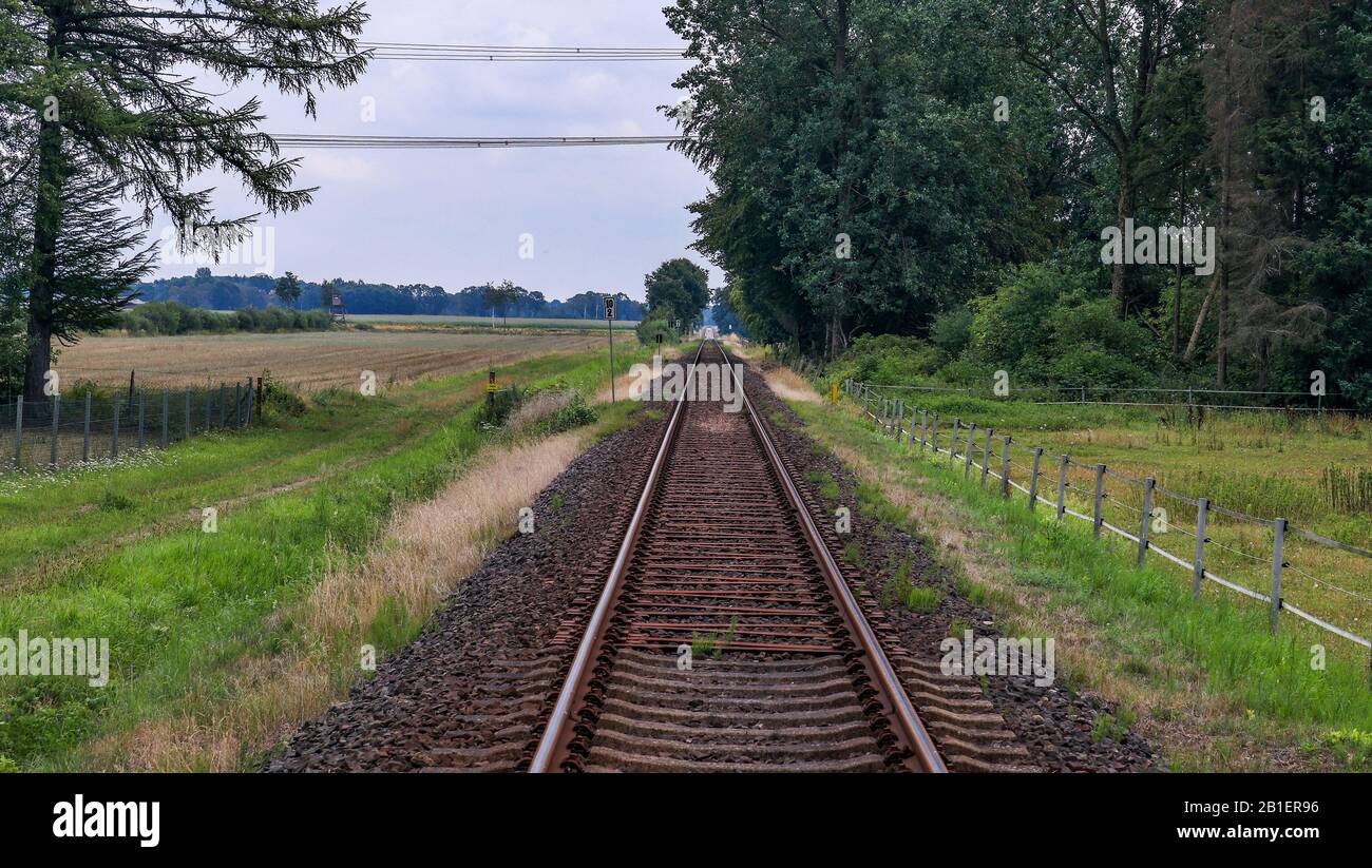 Old and abandoned railroad tracks in a nothern european environment ...