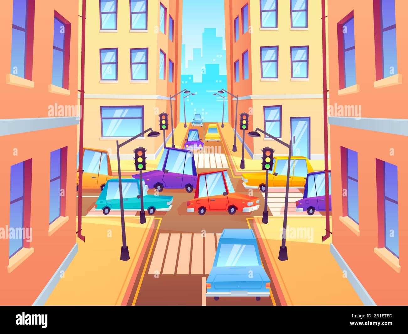 City crossroad with cars. Road traffic intersection, town street car ... City crossroad with cars. Road traffic intersection, town street car ...